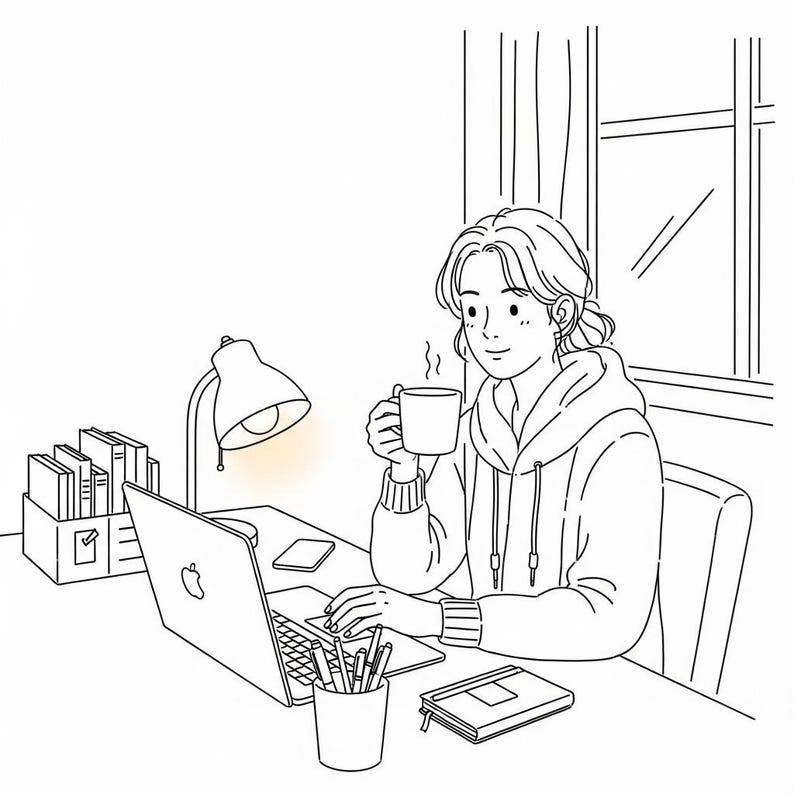 Cute Coloring Pages for Cozy Girls, 57 Relaxing, Comfy and Hygge Home ...