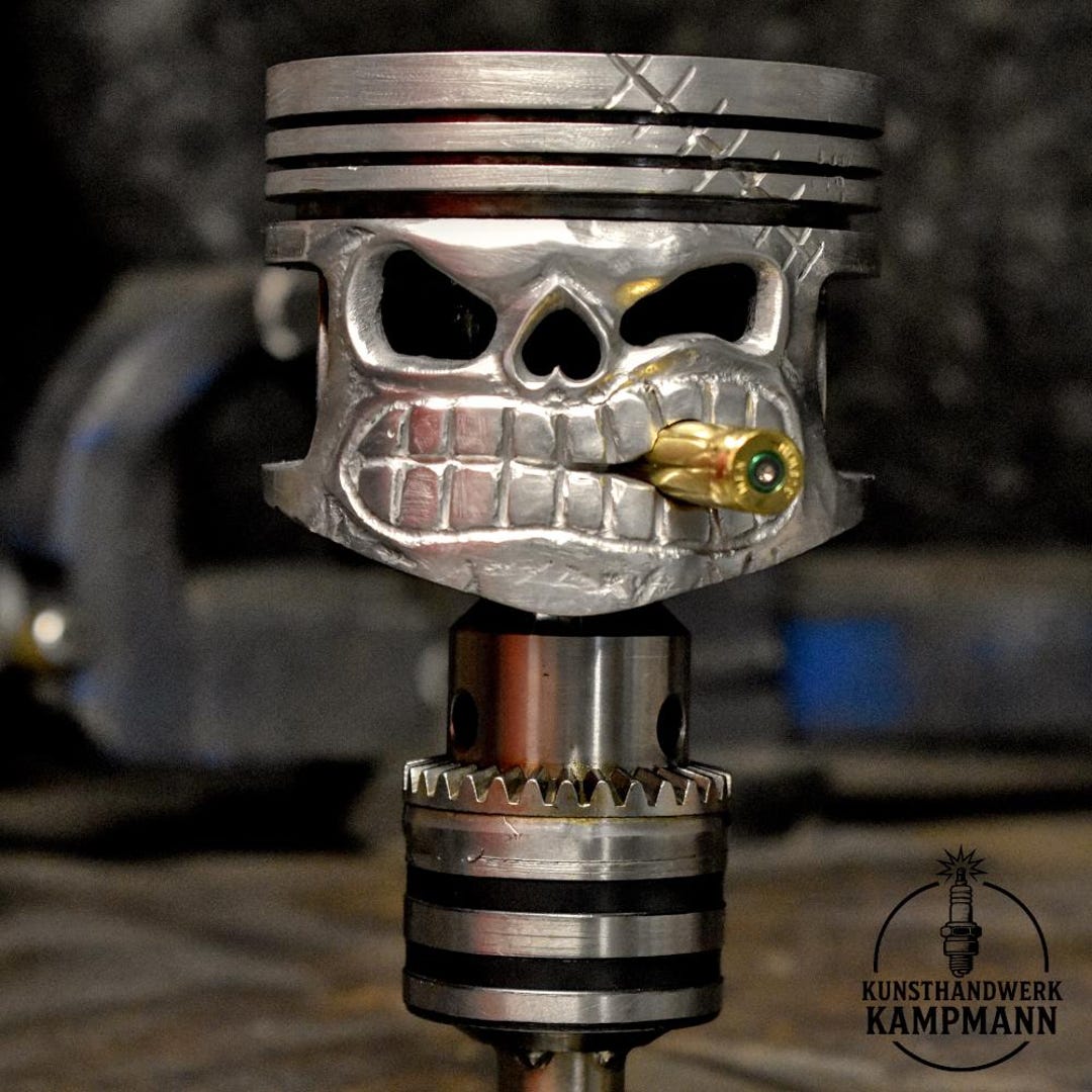 Piston Skull Face Sculpture, Carved, Handmade Metal Scrap Art Figure ...