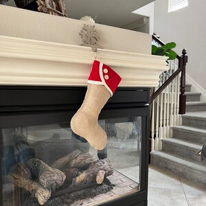 Burlap Stocking Wit Red Accents, and Hand-sewn Wood Buttons - Etsy