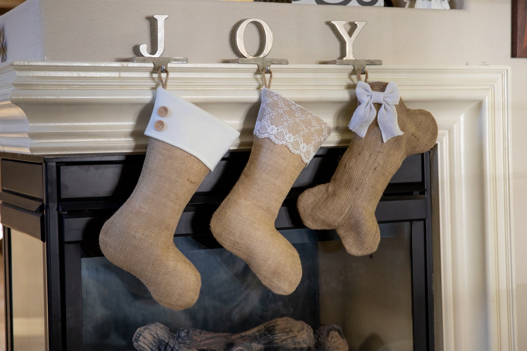 Burlap Stockings With Dog Bone Stocking Christmas Stockings Set of 3 ...