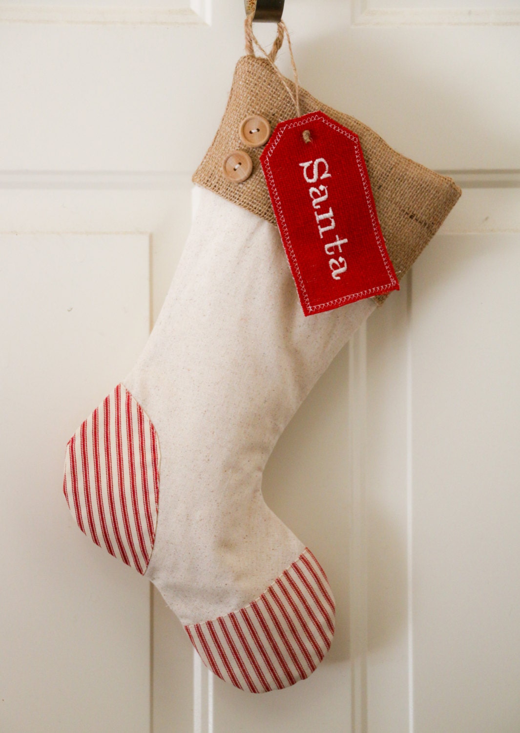 Stocking Tags Personalized Embroidered Red Burlap Stocking | Etsy