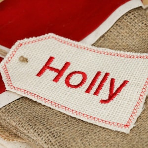Stocking Tags Personalized Embroidered Ivory Burlap - Etsy