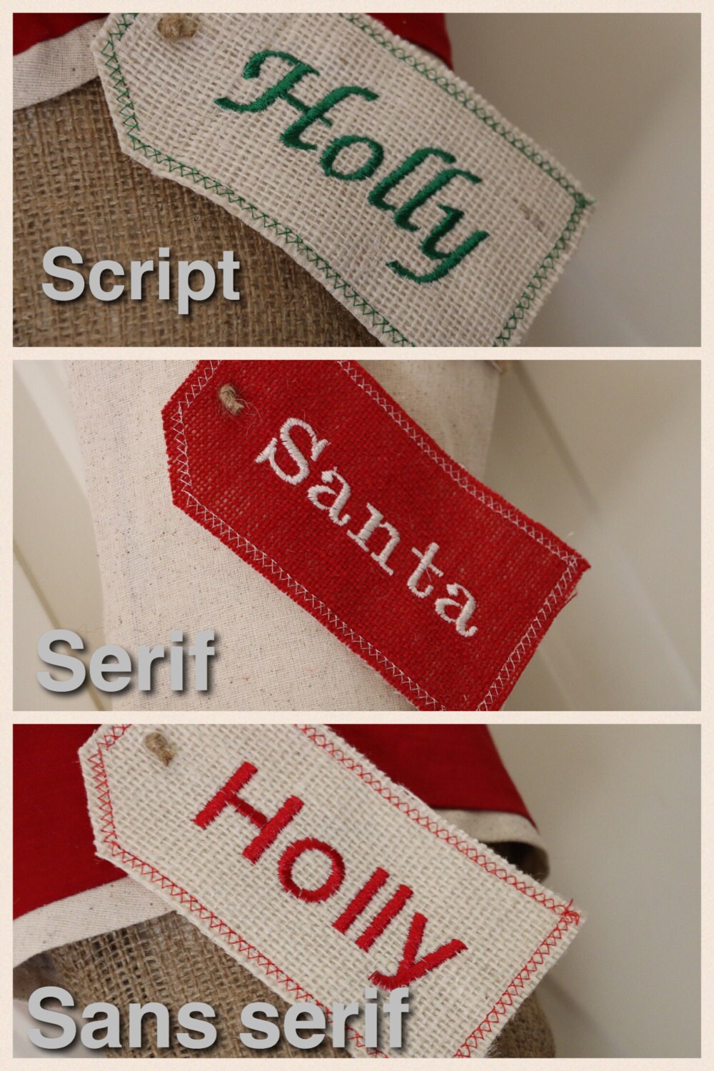 Stocking Tags Personalized Embroidered Red Burlap Stocking | Etsy