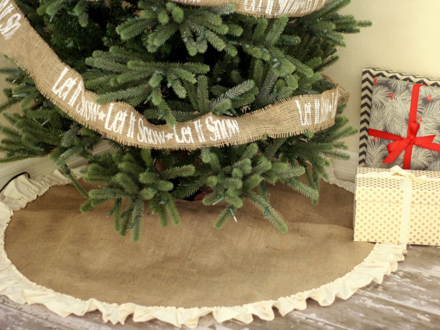 Christmas Tree Skirt Burlap Tree Skirt With Hemmed Ruffle - Etsy