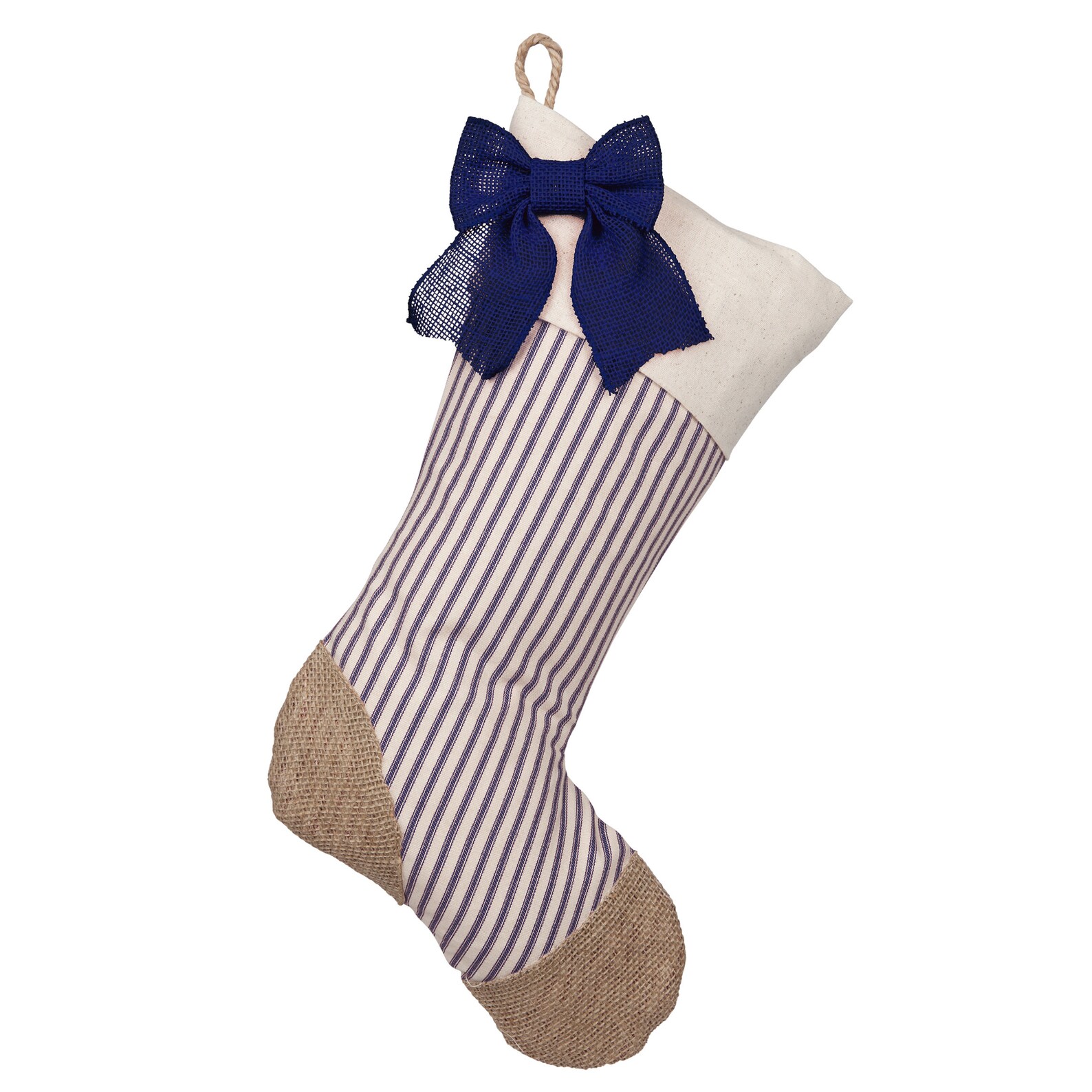 Blue Ticking Stocking With Burlap Heel and Toe Patches off - Etsy