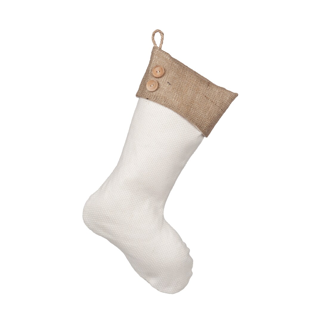 Ivory Christmas Stocking / Cotton Woven Textured With Burlap Cuff ...