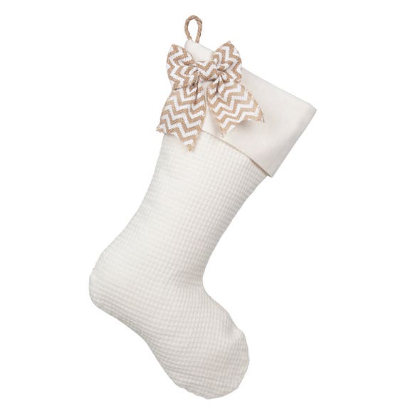 Christmas Stocking with White and Neutral Colors with Burlap | Etsy