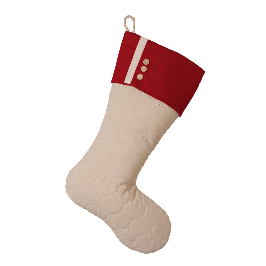 Quilted Christmas Stockings With Wood Buttons - Red Cuff and Mini Wood ...