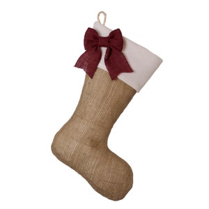 Burlap Christmas Stockings With Burgundy Cuffs Set of Five5 - Etsy
