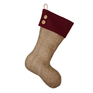 Burlap Christmas Stockings With Burgundy Cuffs Set of Five5 - Etsy