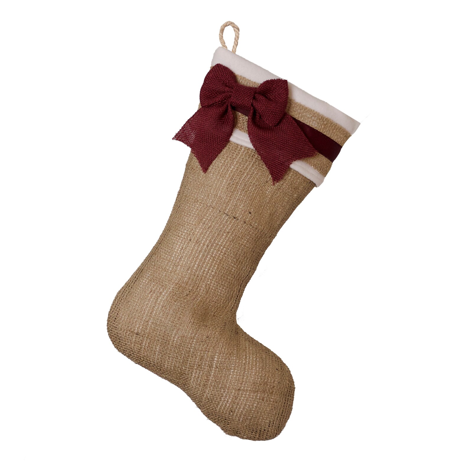 Burlap Christmas Stockings With Burgundy Cuffs Set of - Etsy