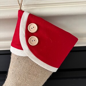 Burlap Stocking Wit Red Accents, and Hand-sewn Wood Buttons - Etsy