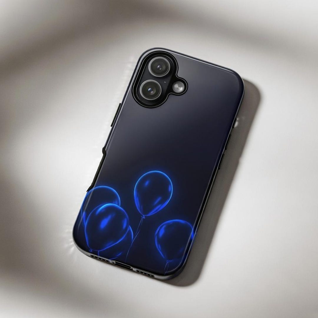 Dark Blue Balloon iPhone 17 Case – Minimal Moody Aesthetic Phone Cover ...
