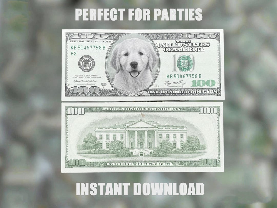 Custom Dog Face on Money 100 Dollar Bill Template, Personalized Pet ...