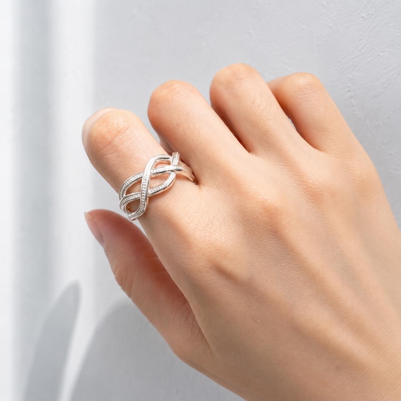 Sterling Silver Infinity Knot Ring, Adjustable Braided Statement Band ...