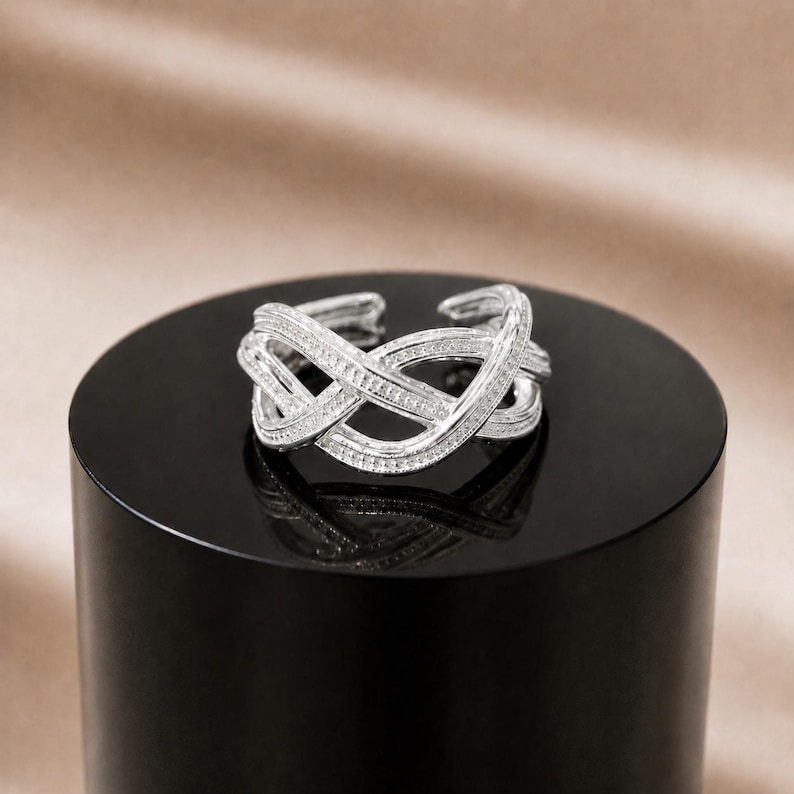 Sterling Silver Infinity Knot Ring, Adjustable Braided Statement Band ...