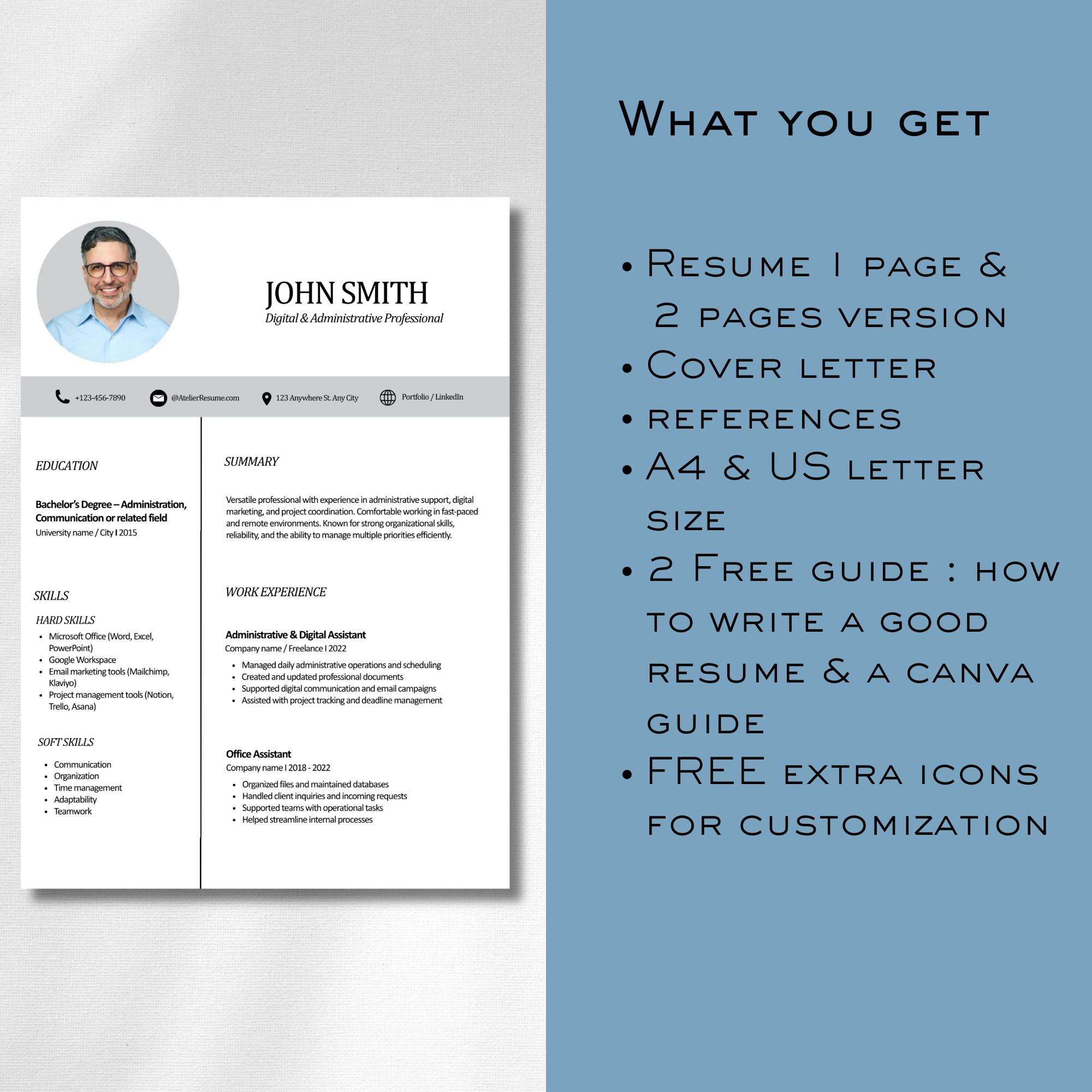 Modern Professional Resume Template | 1 & 2 Page CV | Editable in Canva ...