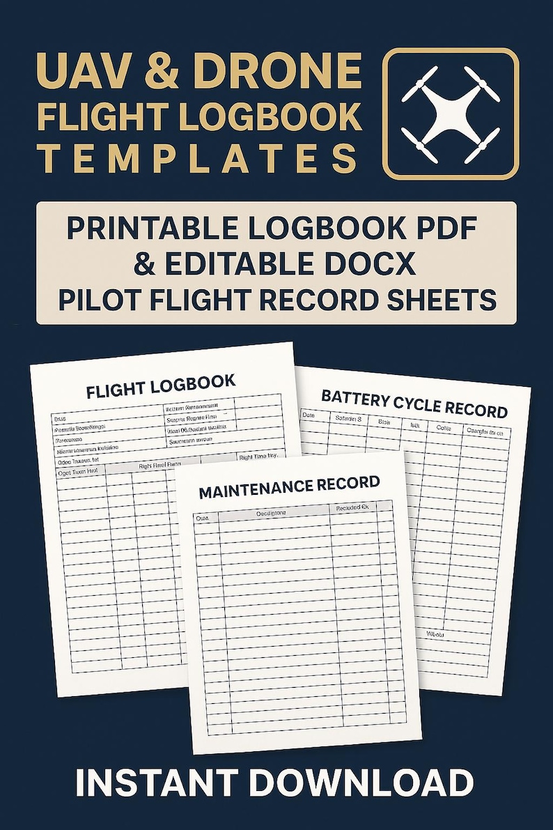 UAV Drone Flight Logbook Templates Printable Logbook PDF Editable DOCX ...