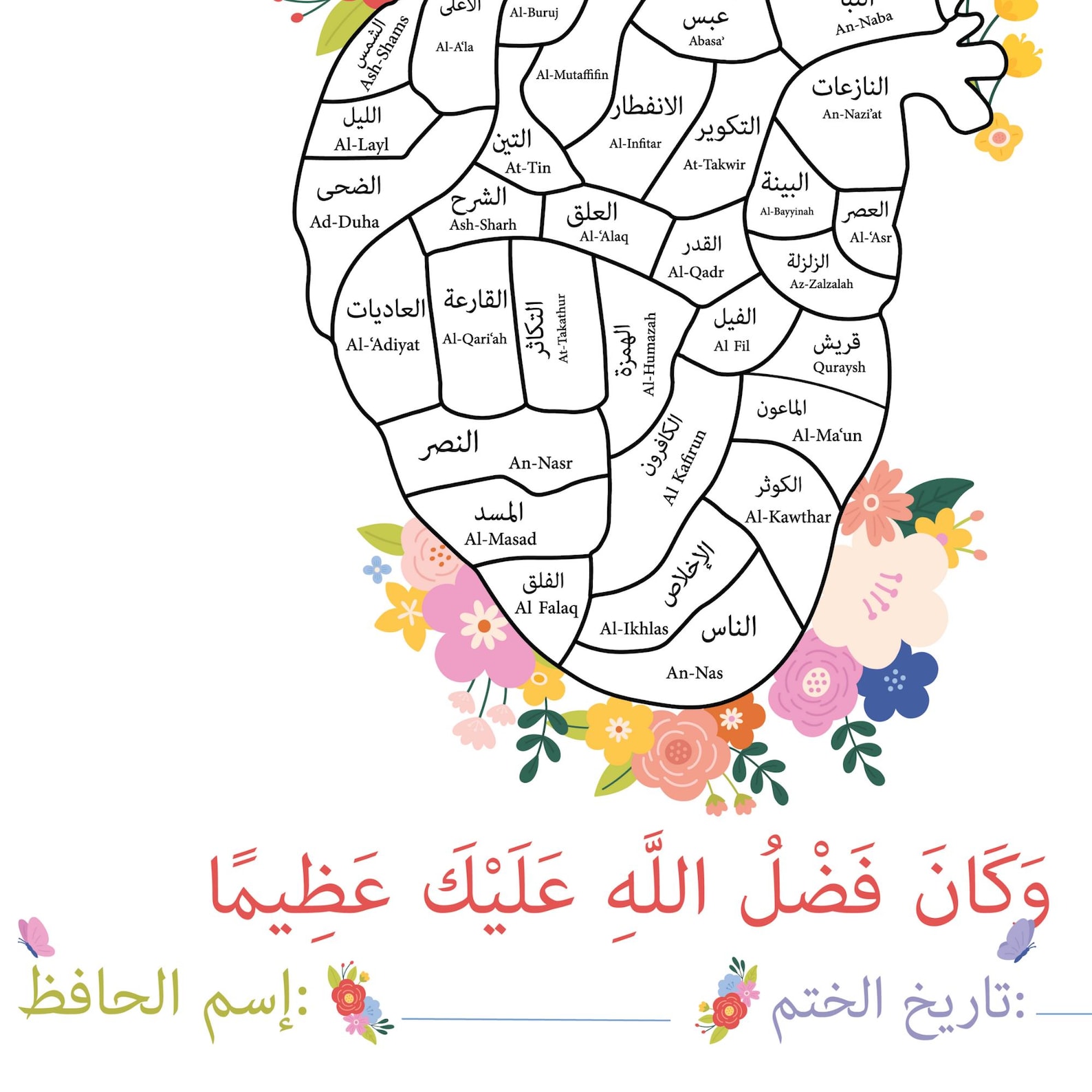 Juz Amma Quran Tracker, Heart Shape Islamic Art (PDF, PNG, JPG A4 A3 ...