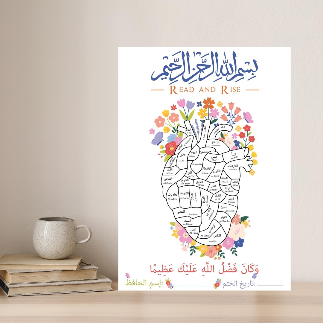 Juz Amma Quran Tracker, Heart Shape Islamic Art (PDF, PNG, JPG A4 A3 ...