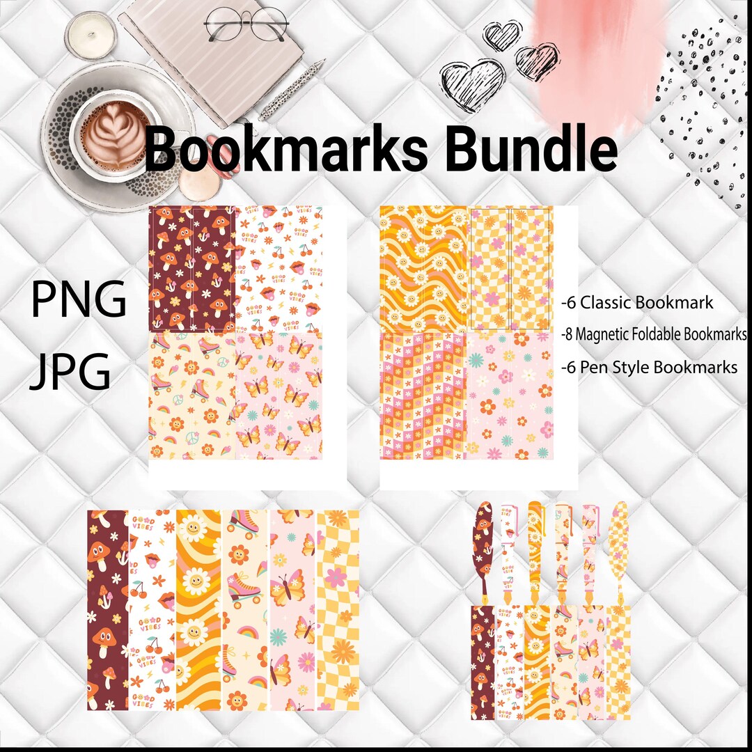 Groovy Retro Bookmarks Bundle | Printable Magnetic & Pen Style ...