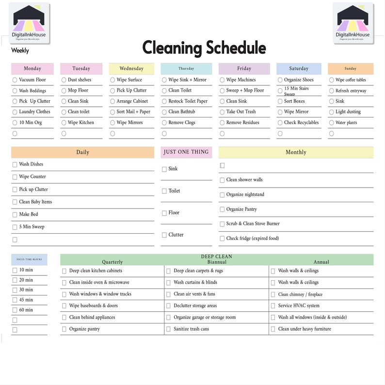 Cleaning Schedule Printable, Cleaning Planner PDF, ADHD Cleaning ...