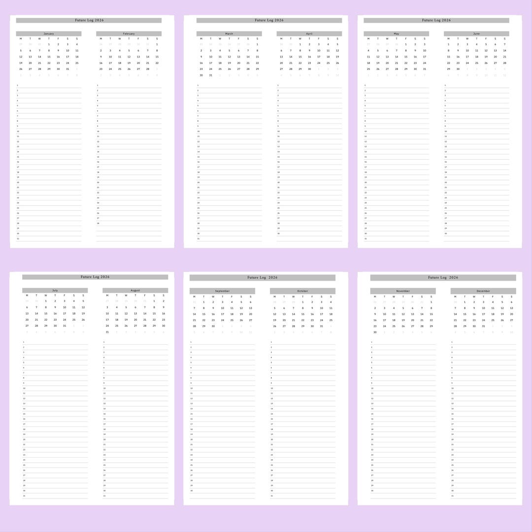2026 Future Log Printable Planner Bundle, Multiple Sizes (digital ...