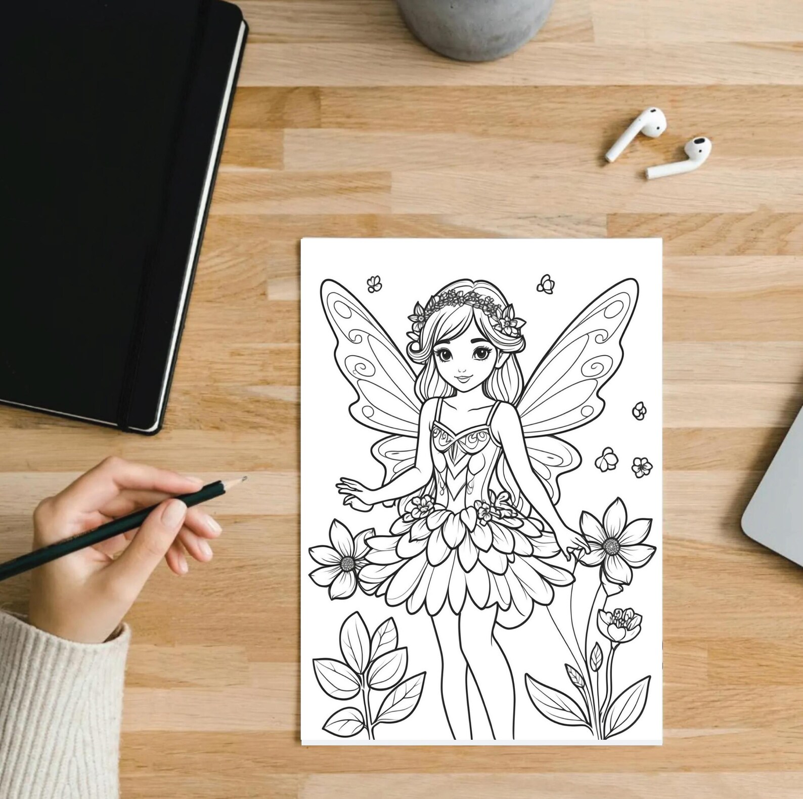 Cute Fairy Coloring Page Printable | Fantasy Fairy Girl Coloring Sheet ...