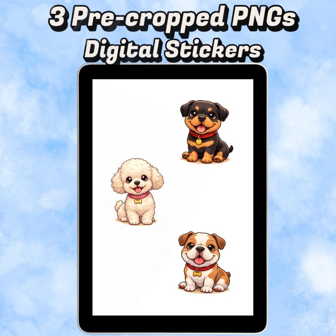 Dog Digital Stickers | 3 Pre-cropped Pngs | Kawaii Puppy Stickers ...