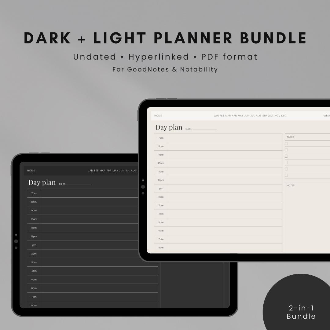 Digital Planner for iPad Bundle – Dark & Light Undated Hyperlinked ...