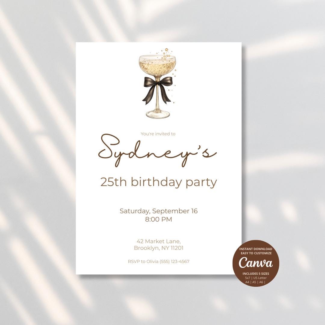25th Birthday Invitation Template, Editable Canva Birthday Invite, Chic ...