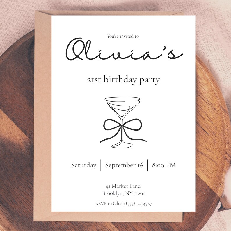 Birthday Cocktail Party Invitation | Classy Adult Birthday Invite ...