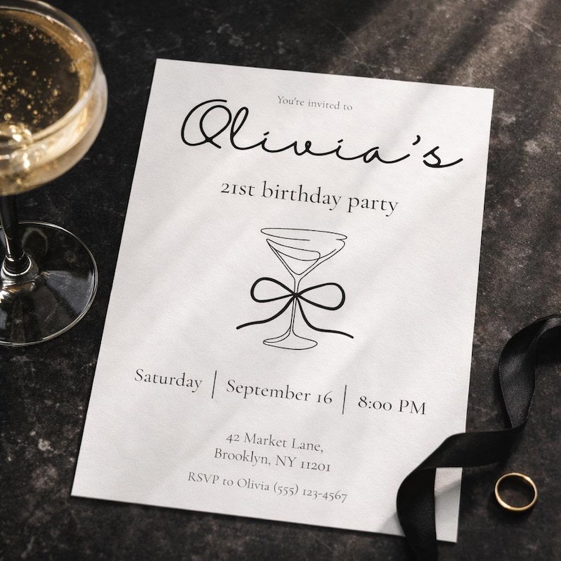 Birthday Cocktail Party Invitation | Classy Adult Birthday Invite ...
