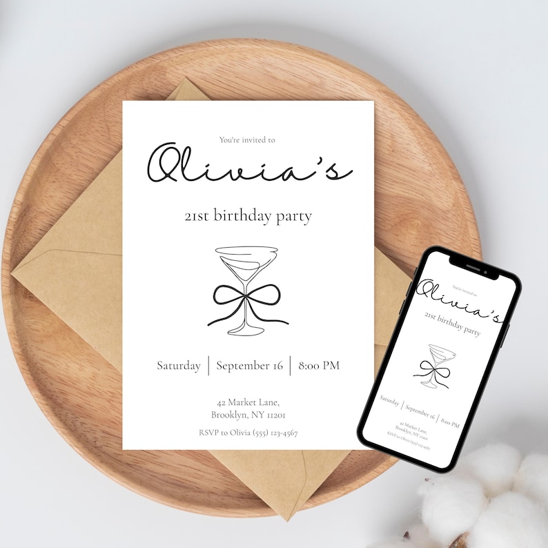Birthday Cocktail Party Invitation | Classy Adult Birthday Invite ...