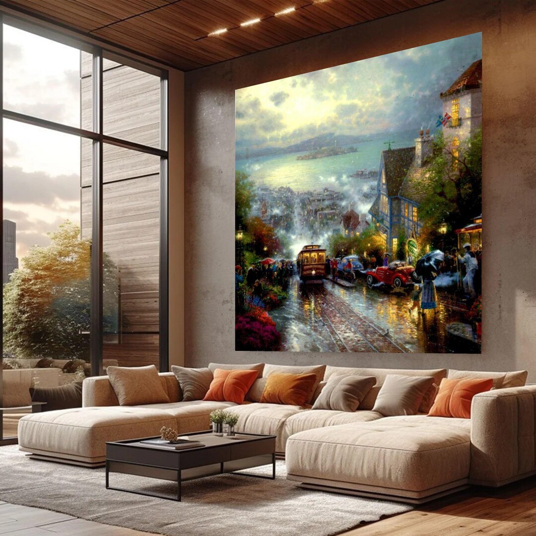 Vintage San Francisco Cable Car Scene, Thomas Kinkade Canvas, Cityscape ...