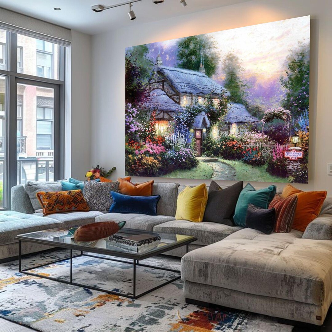 Thomas Kinkade Cottage Garden Canvas, Enchanted Floral Landscape Wall ...