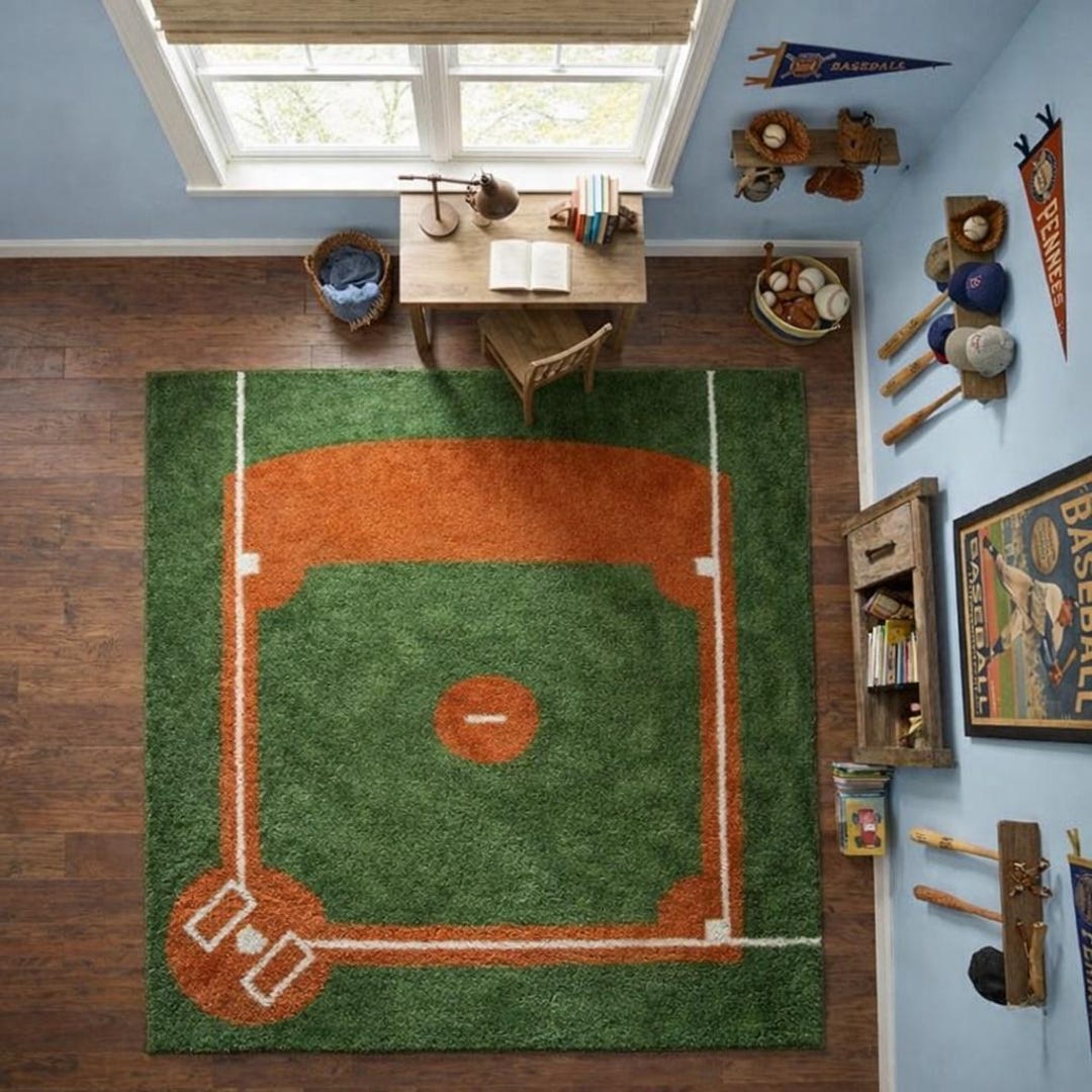 Baseball Field Shag Rug – Sports Nursery, Kids Playroom - Etsy