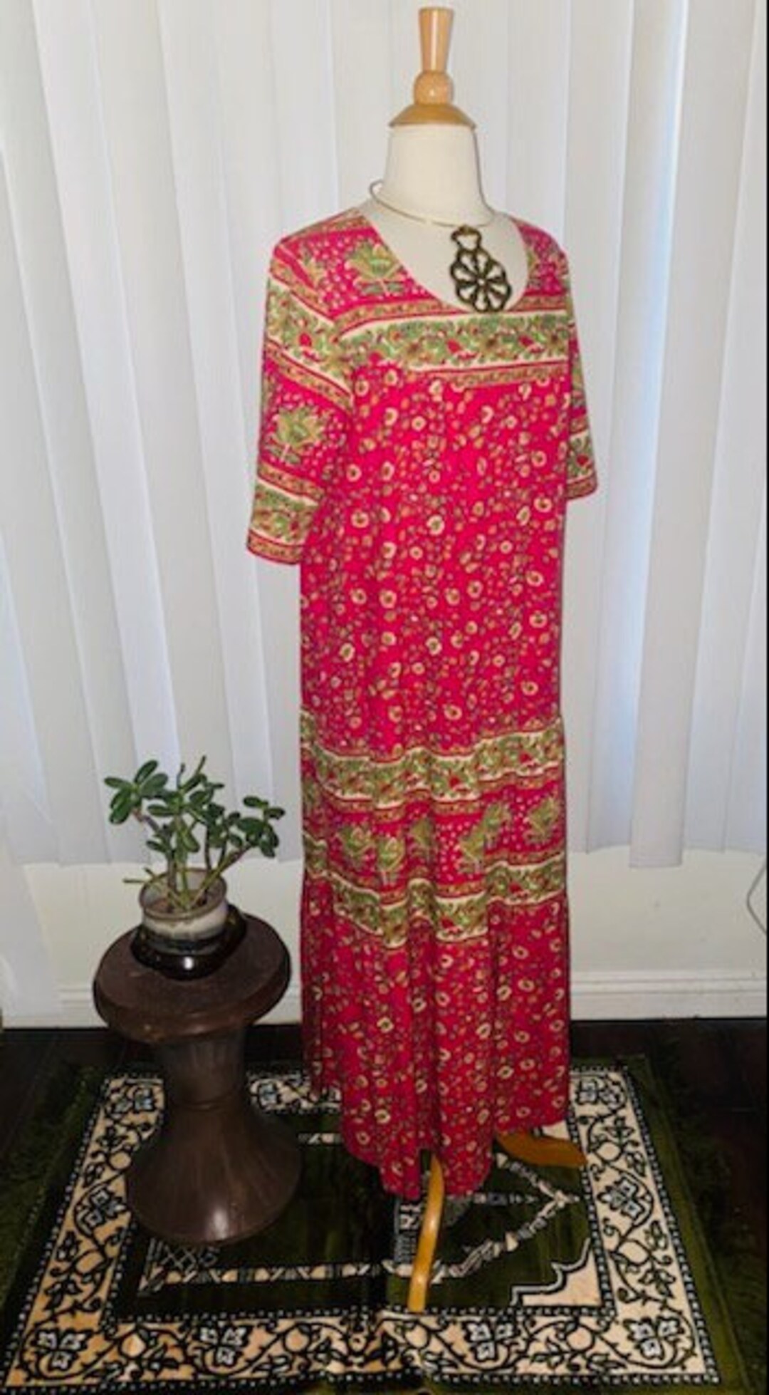 Vintage 1980’s Pink Boho Hippie Ankle Length Mumu Dress Sz L-XL - Etsy