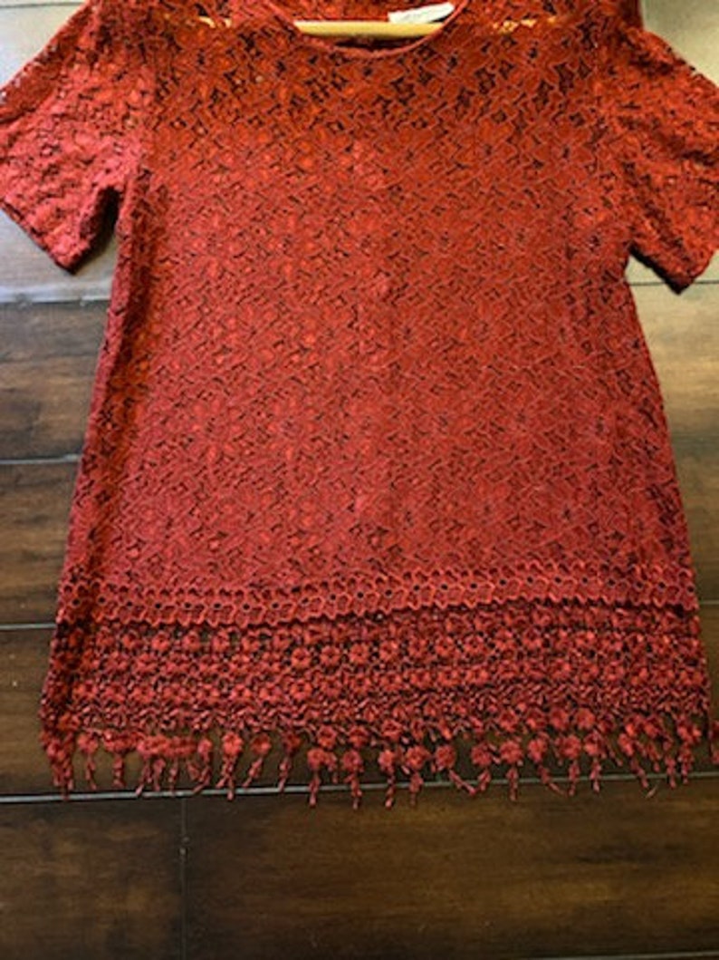 Vintage Boho Rust Lace Short Sleeve Blouse Top W/ Fringe Sz L - XL - Etsy