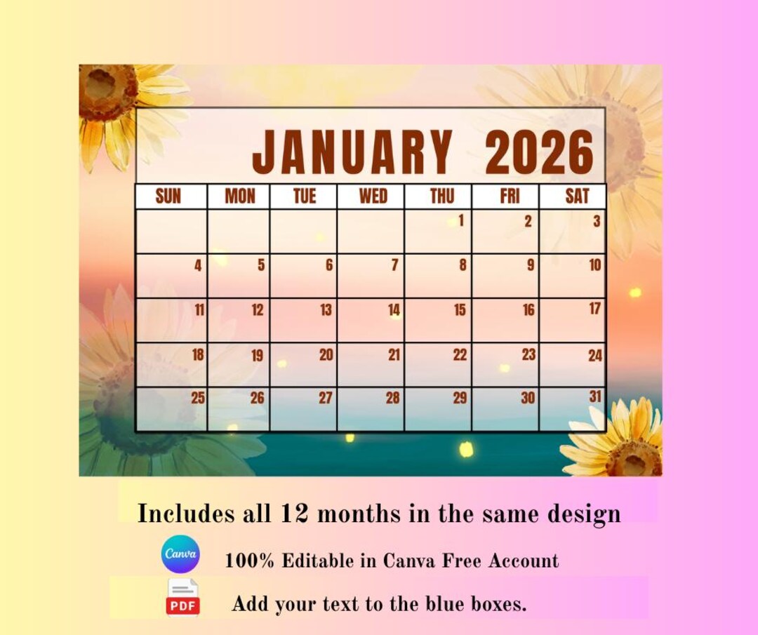 Printable Calendar I Sunflower Calendar I Kids Classroom Calendar I ...