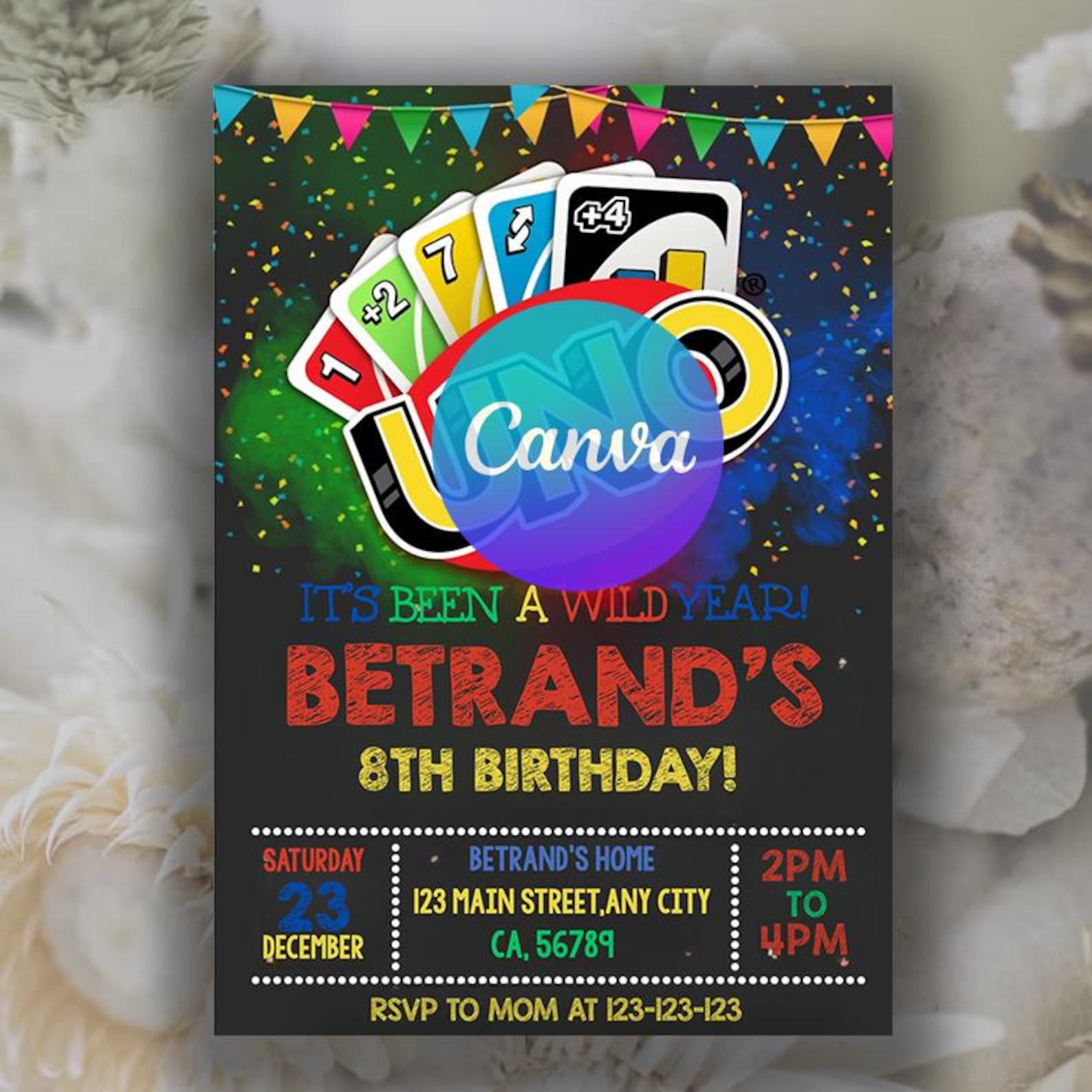 Game Night Inspired Birthday Invitation, Colorful Card Game Birthday ...
