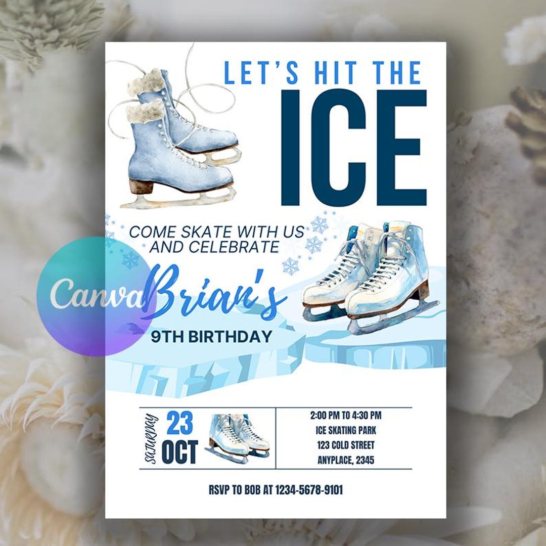 Ice Skating Birthday Invitation: Kids Hockey Party, Editable Canva ...