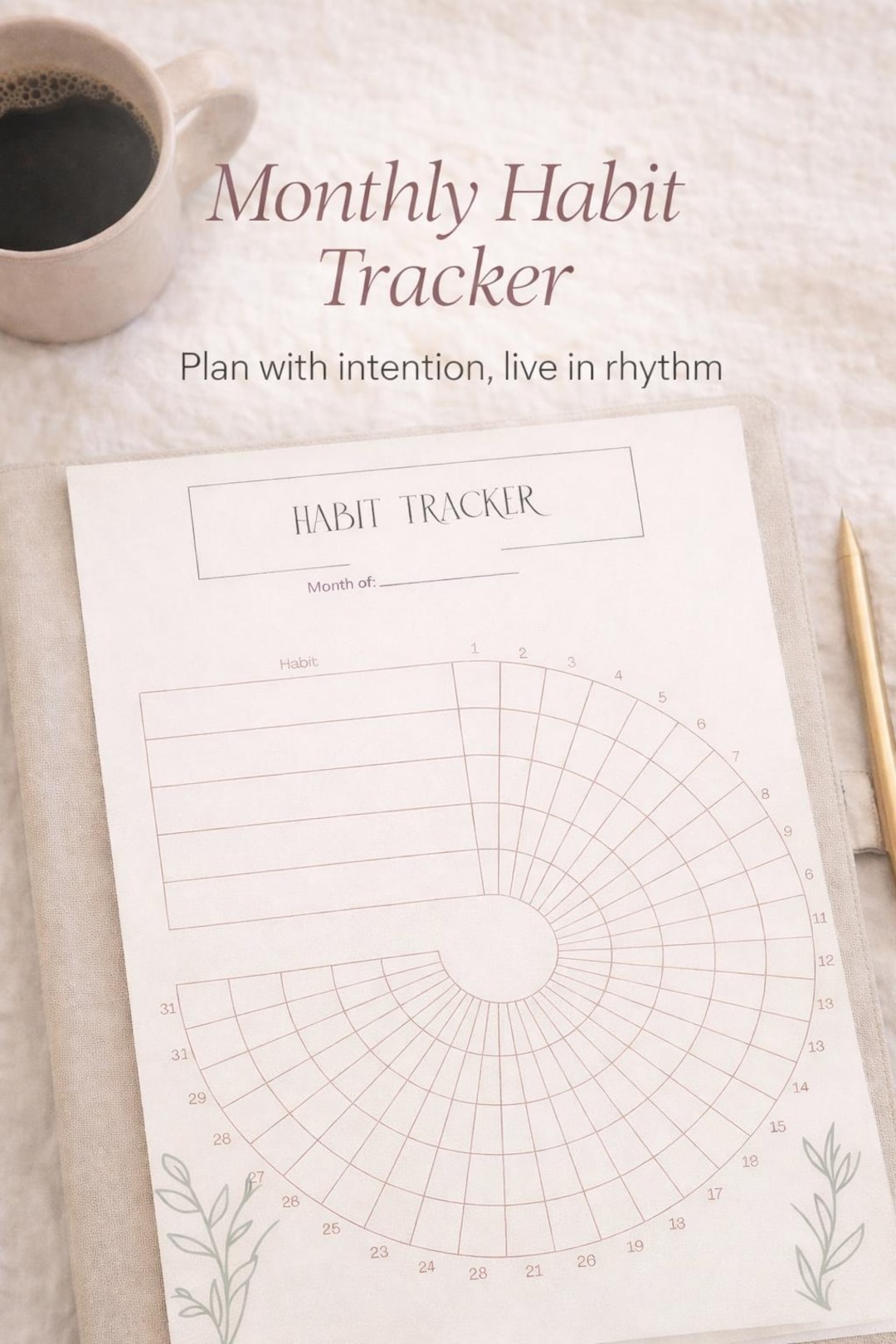 Monthly Habit Tracker Printable | Boho Circular Habit Tracker | Track 5 ...