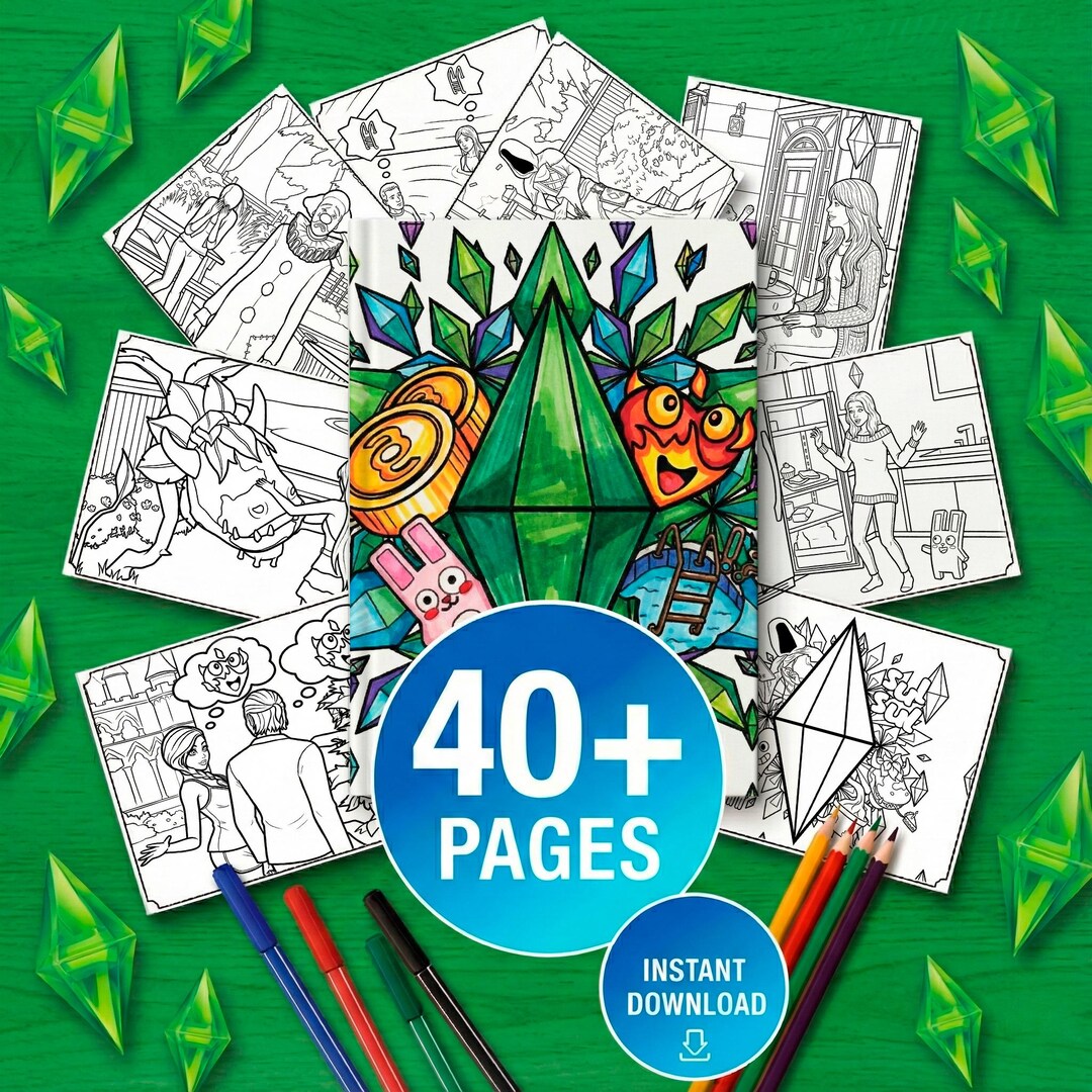 The Sims Coloring Book Printable | Life Simulation Pages | Cozy Game ...