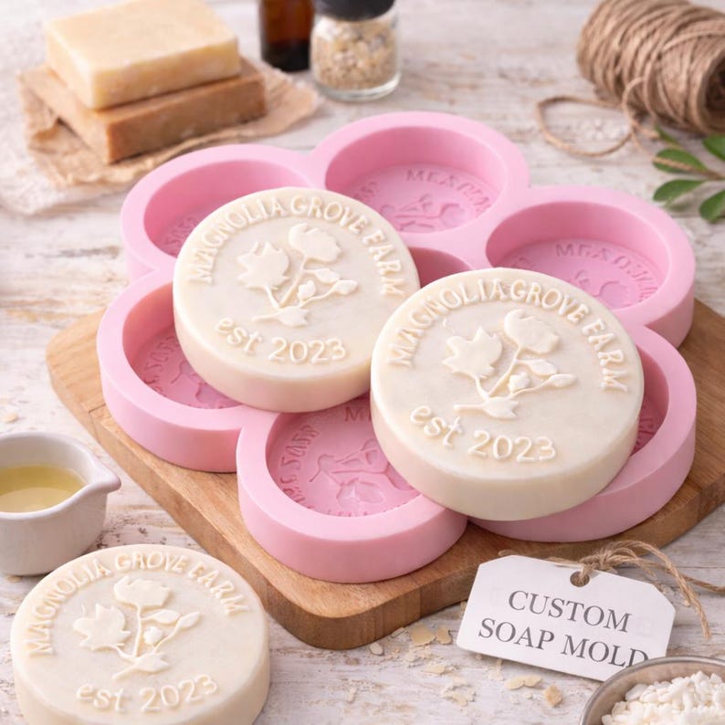 Custom Round Soap Mold With Logo or Text, Personalized Silicone Mold ...