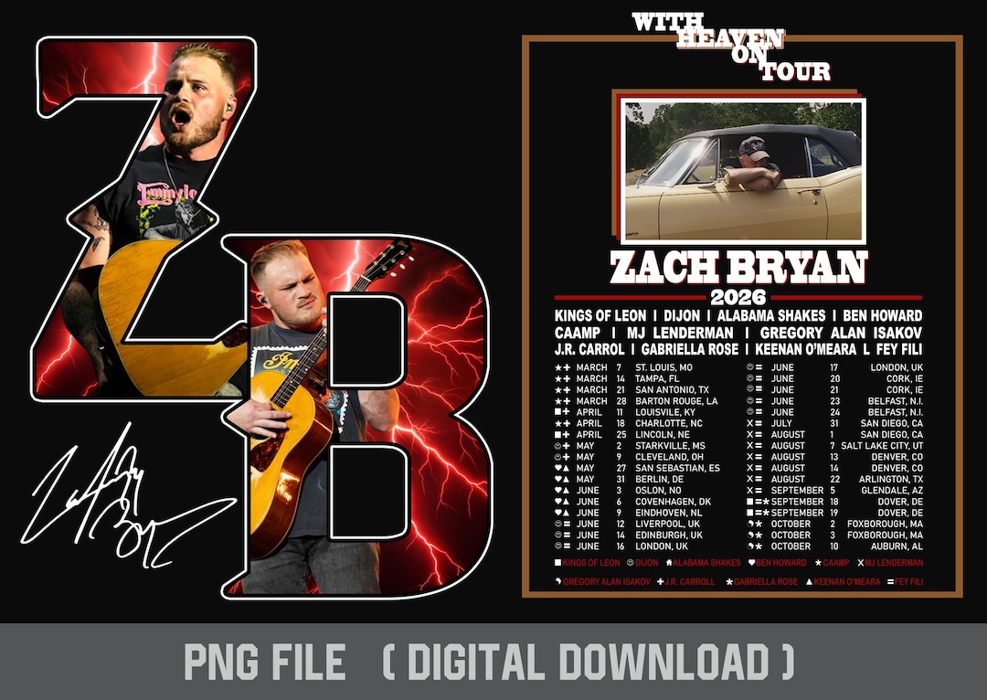 Zach Bryan With Heaven on Tour 2026 T-shirt (2 Digital Download) - Etsy
