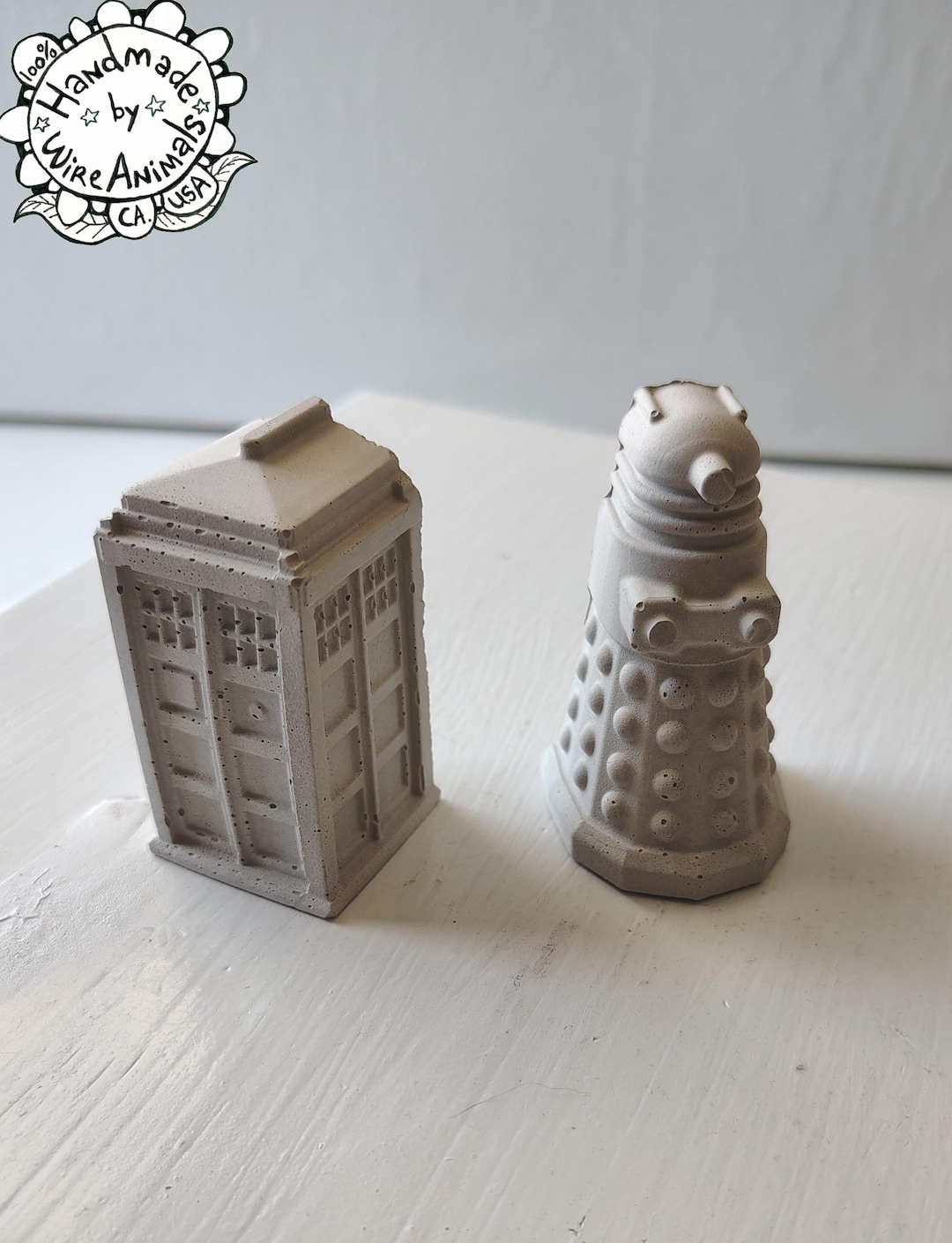 Mini Concrete TARDIS and Mini Dalek - Handmade Miniatures in Cement ...