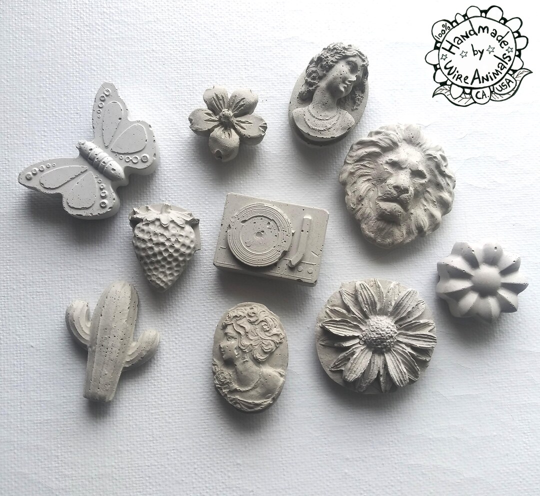 Set of Ten Random Handmade Concrete Fridge Magnets, Cool Unique ...