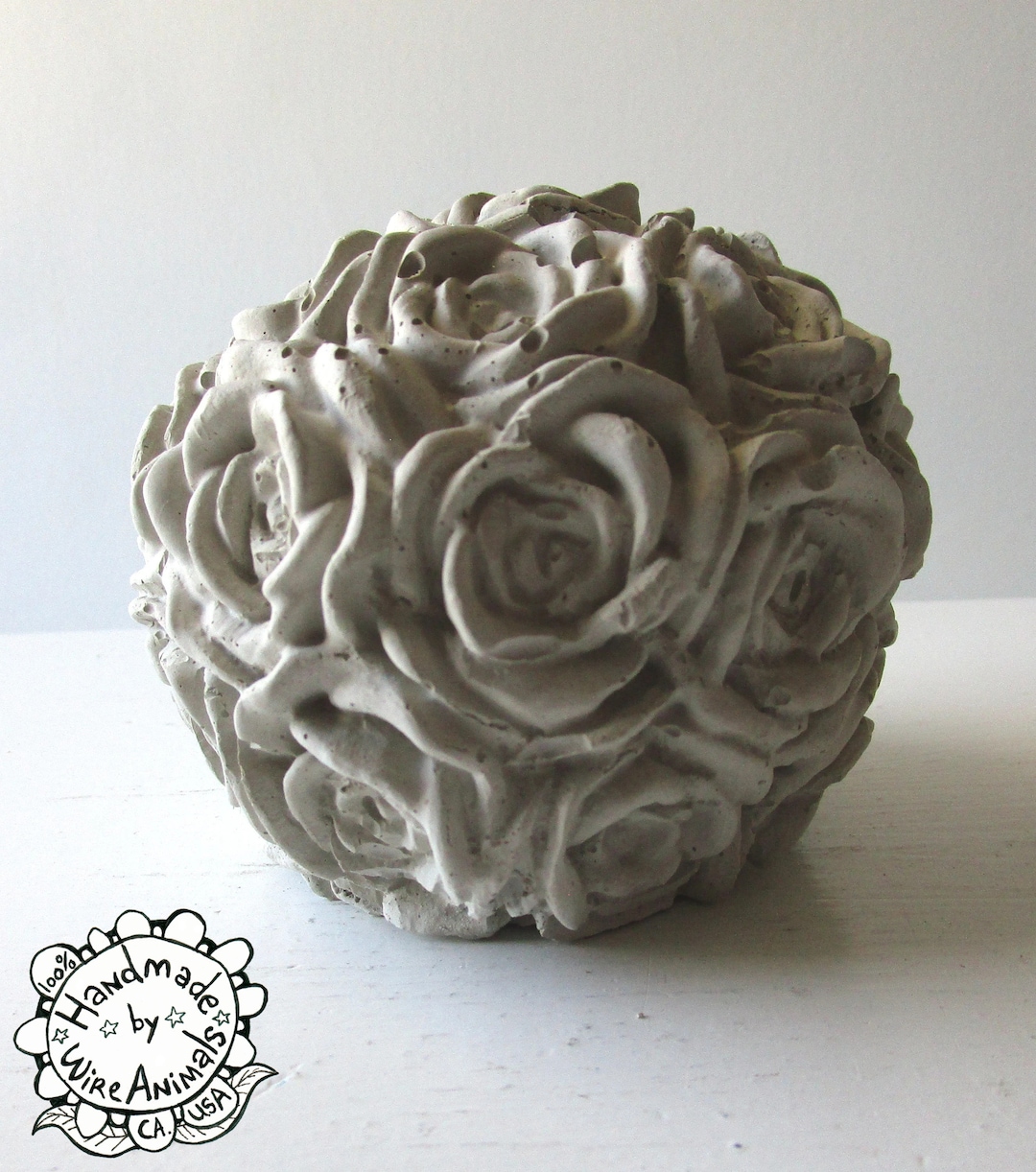 Rose Bouquet Orb - Flower Globe Concrete Art Sculpture - Indoor or ...