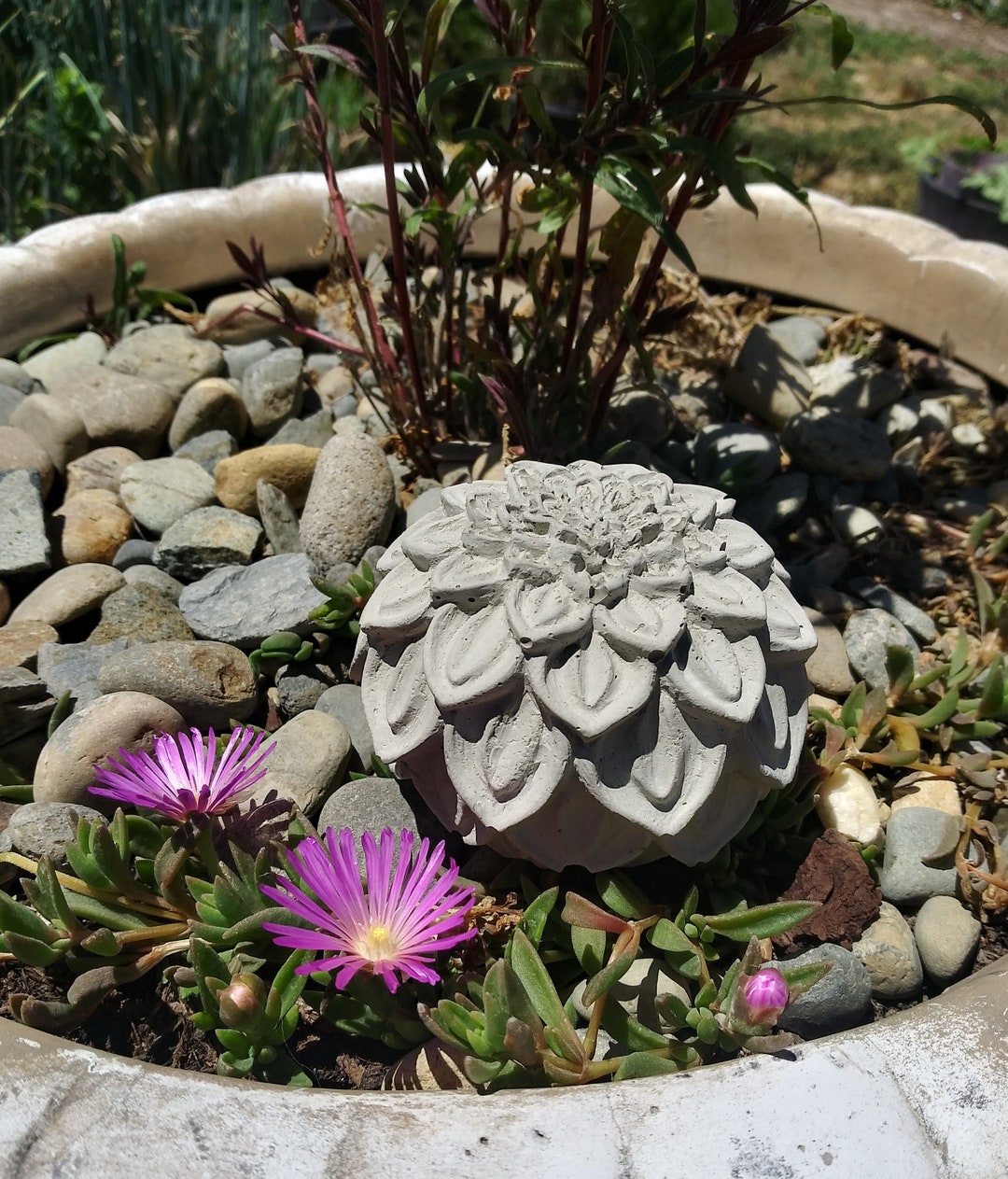 Lotus Blossom Orb Flower Globe, Concrete Art Sculpture Indoor or ...